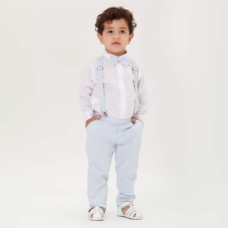 Conjunto Infantil Menino Calça Azul Marinho Camisa Linho Branco Manga ...